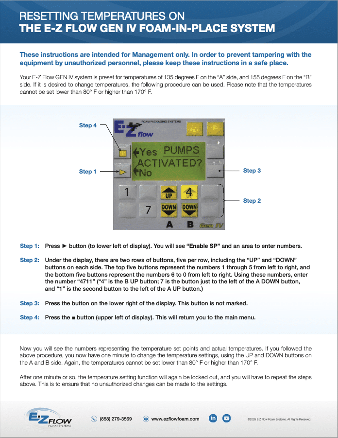 GEN IV TEMP RESET - E-Z Flow Foam Systems